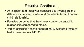 Parental bonding and parent child relationship among tertiary students ...