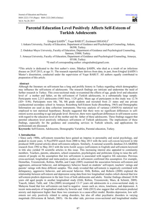 Parental education level positively affects self esteem of turkish ...