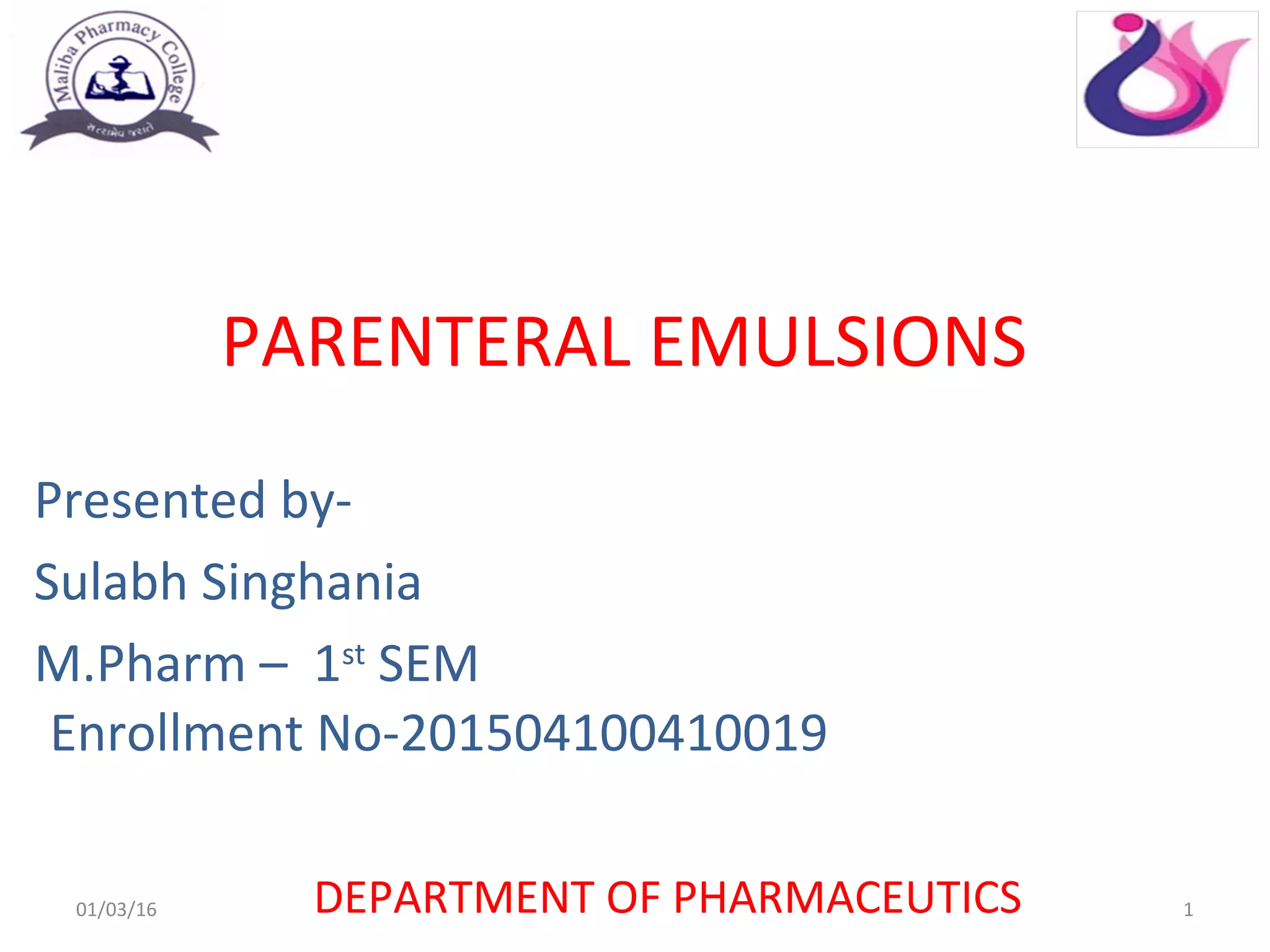 Parenteral emulsions | PPT