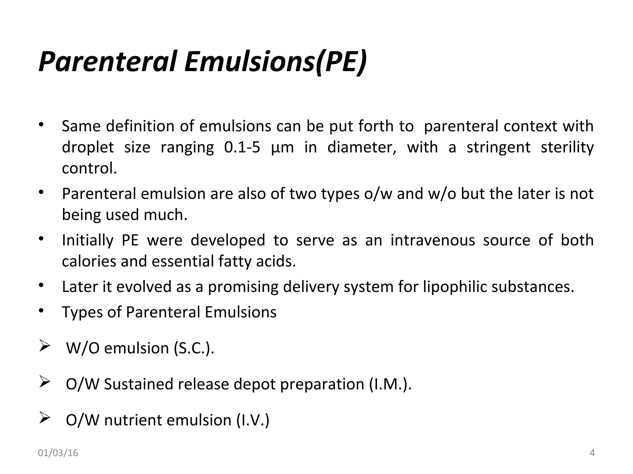 Parenteral emulsions | PPT