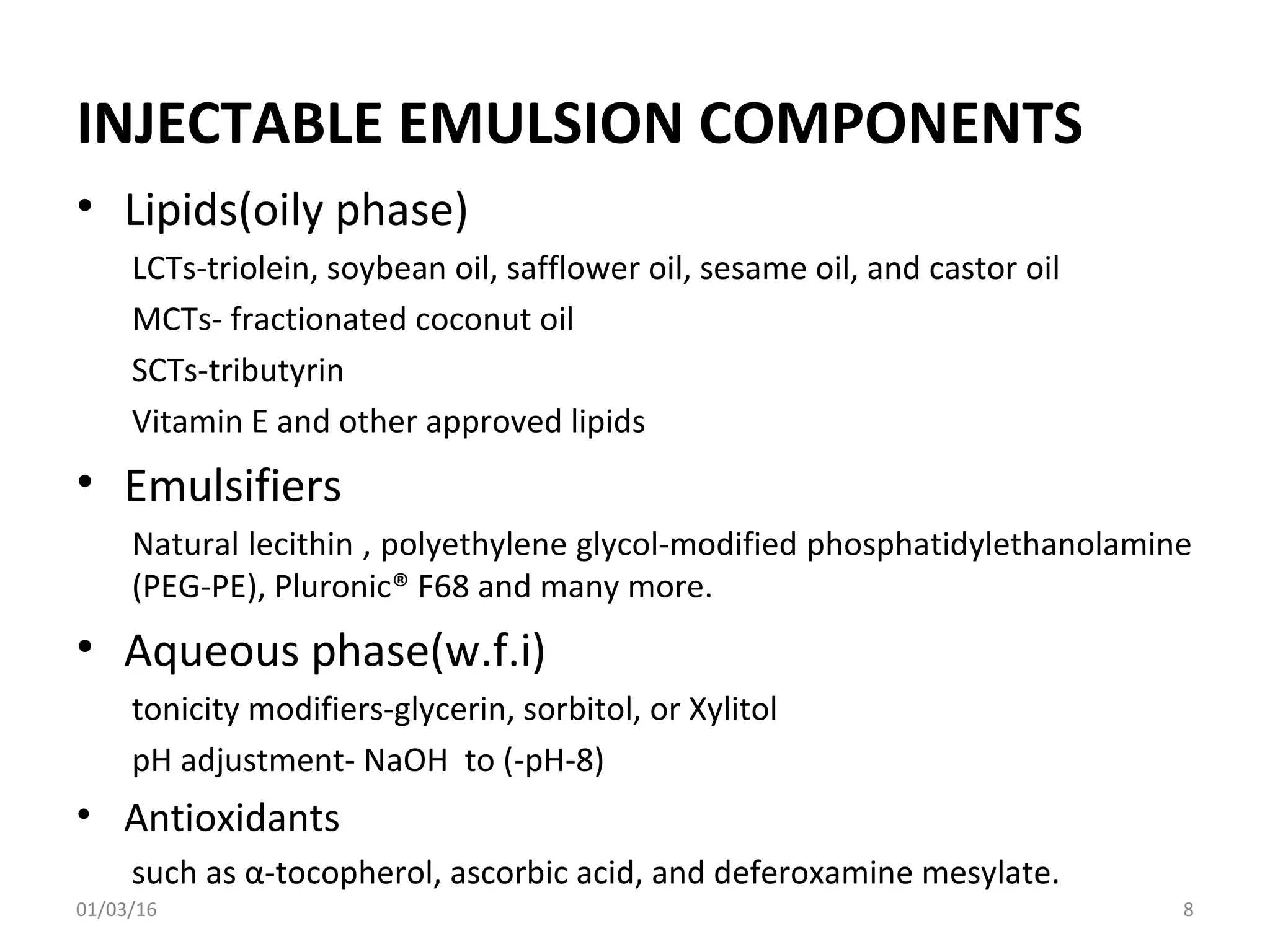 Parenteral emulsions | PPT