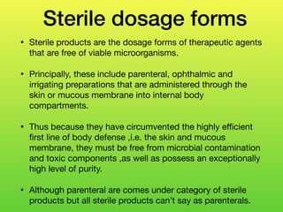 Sterile dosage forms: Parenterals | PDF