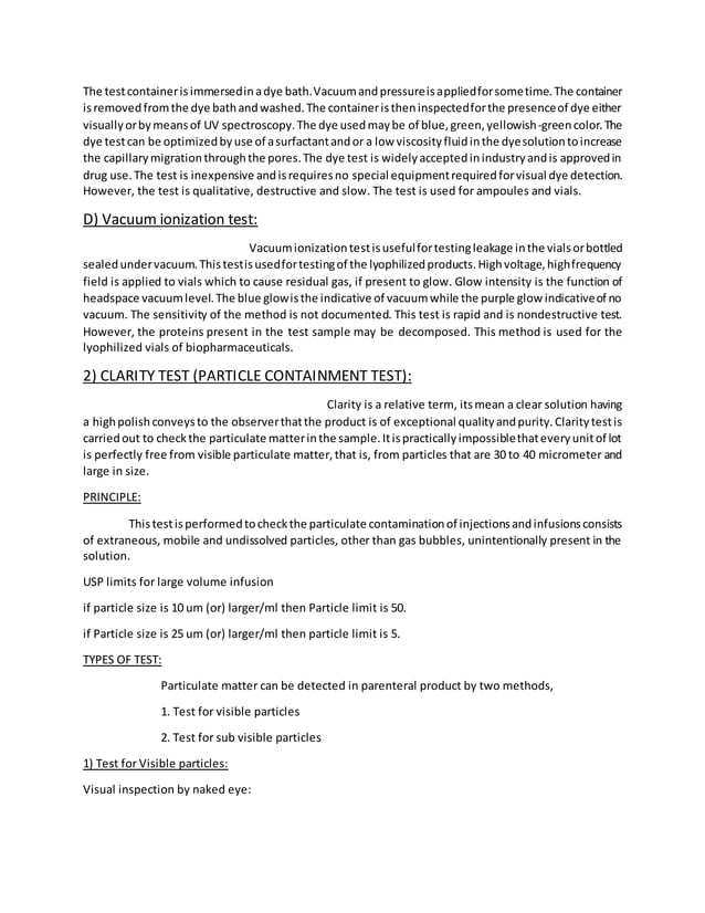 quality control tests for parenterals | DOCX | Medical Tests | Medical ...