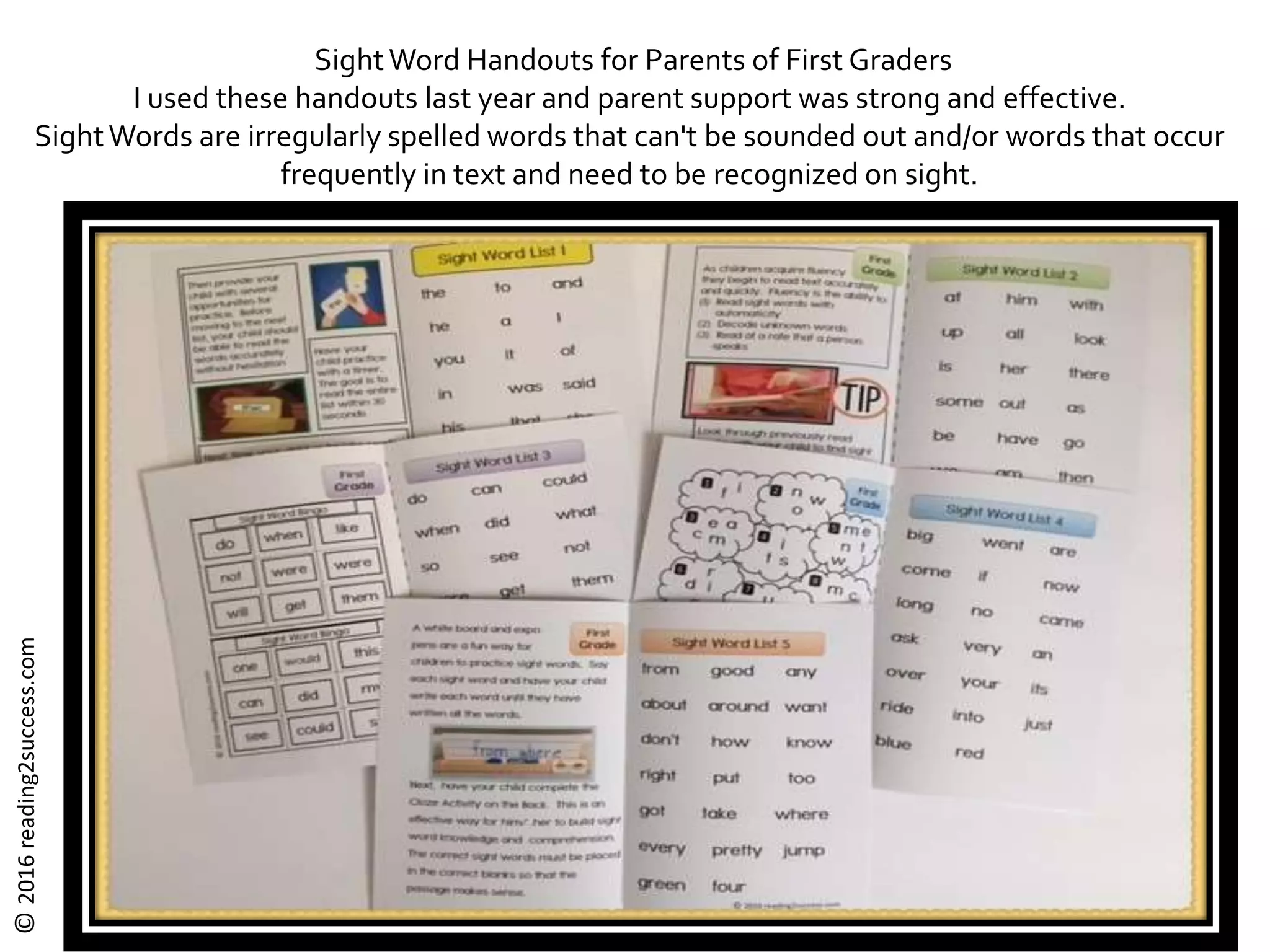 Sight Word Handouts for Parents of First Graders | PPTX