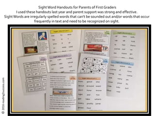 Sight Word Handouts for Parents of First Graders | PPTX | Education