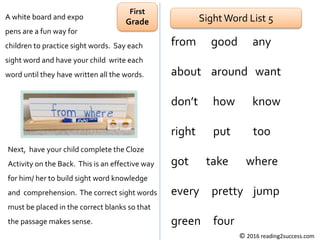 Sight Word Handouts for Parents of First Graders | PPTX | Education