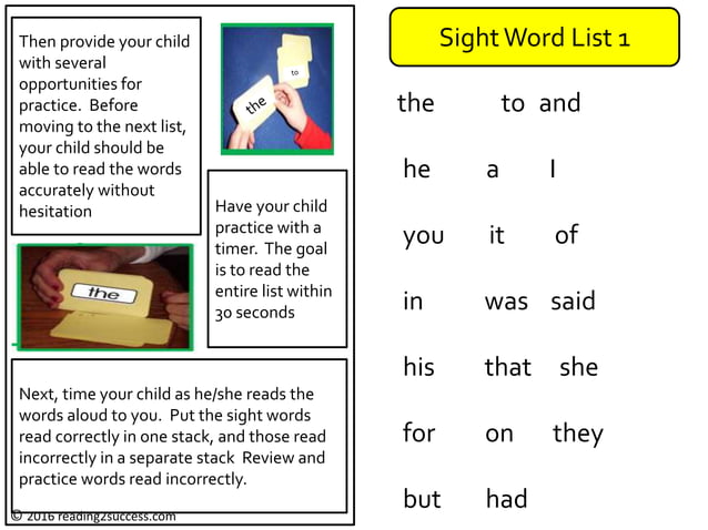 Sight Word Handouts for Parents of First Graders | PPT