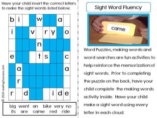Sight Word Handouts for Parents of First Graders | PPTX
