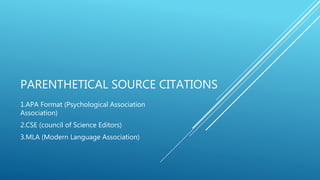 Parenthetical source citations presentation | PPT