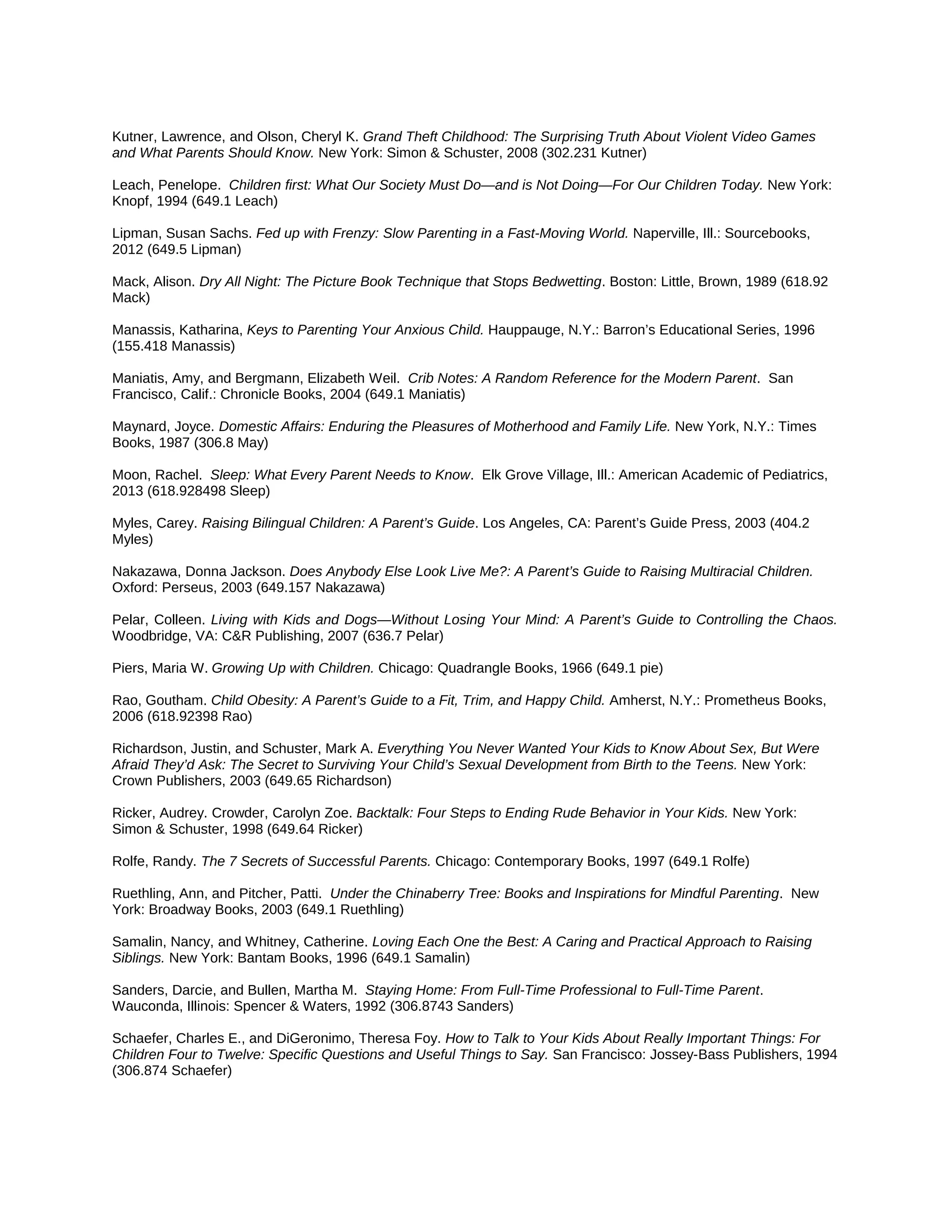 Parenting Bibliography | DOC