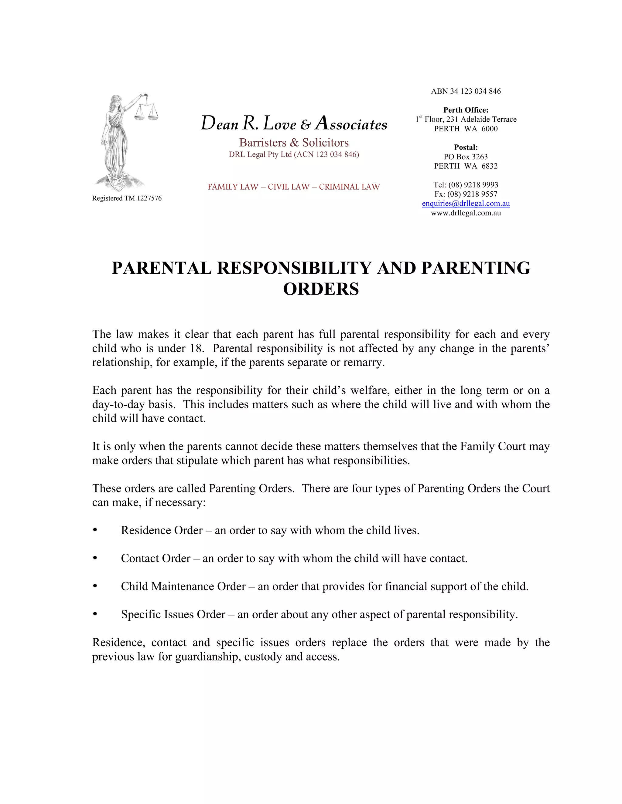 Parental responsibility and parenting order | PDF