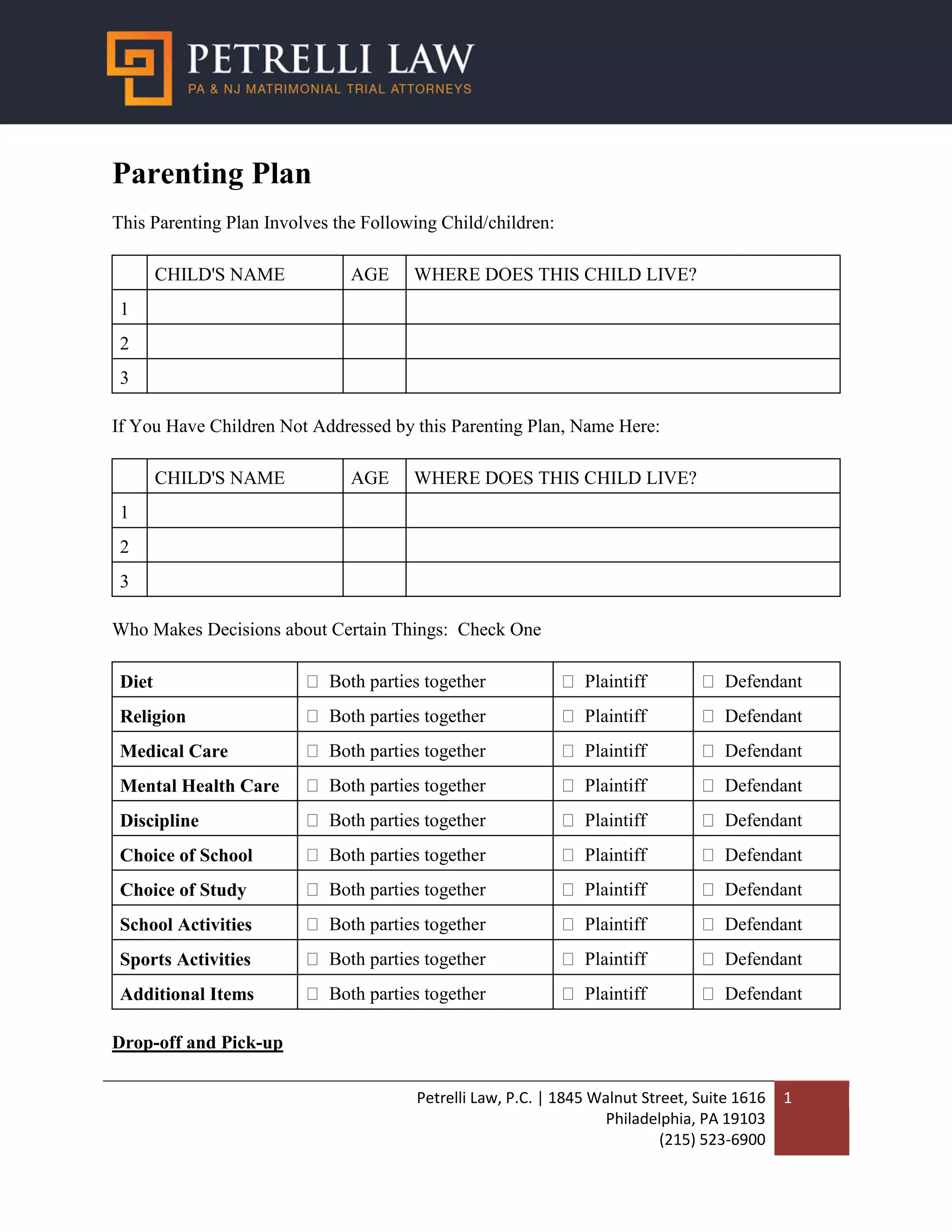 Sample Parenting Plan | PDF