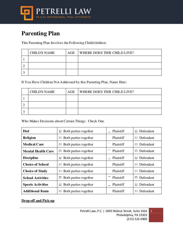 Sample Parenting Plan Sample Parenting Plan