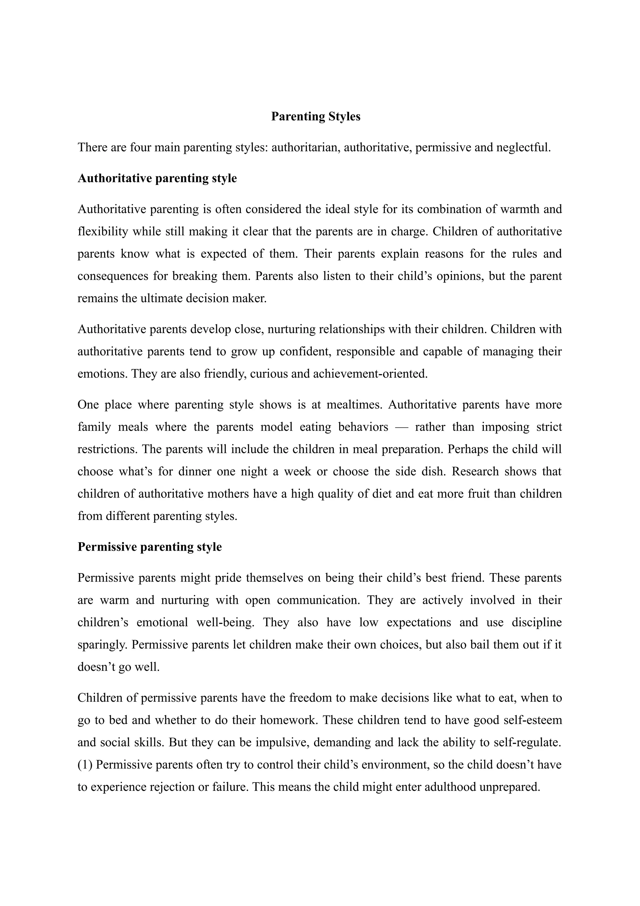 Parenting styles and its effects on chidren | DOCX