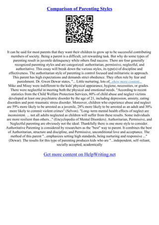 Parenting Styles Essay | PDF | Parenting Children Aged 4-11 | Parenting