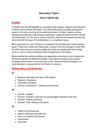 Parent letter secondary topics term 2 19 20 | PDF