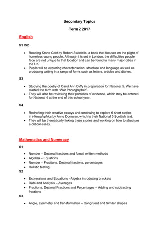 Parent letter secondary topics term 2 2017 | PDF