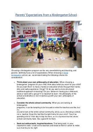 Parents’ Expectations from a Kindergarten School