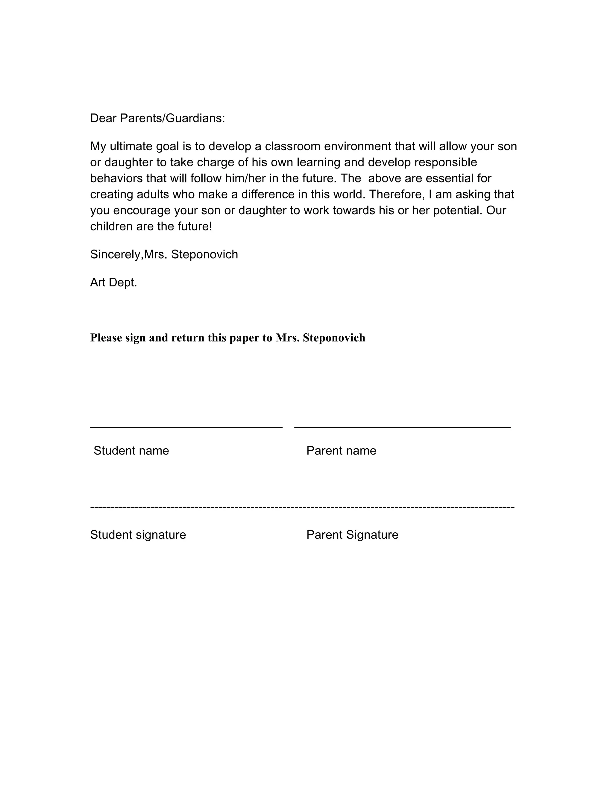 Parent signature letter | PDF
