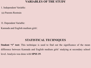 Parent’s restrain attitude towards girls’ studying | PPT