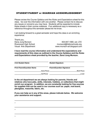 Parent & student signature sheet 2009 | DOC