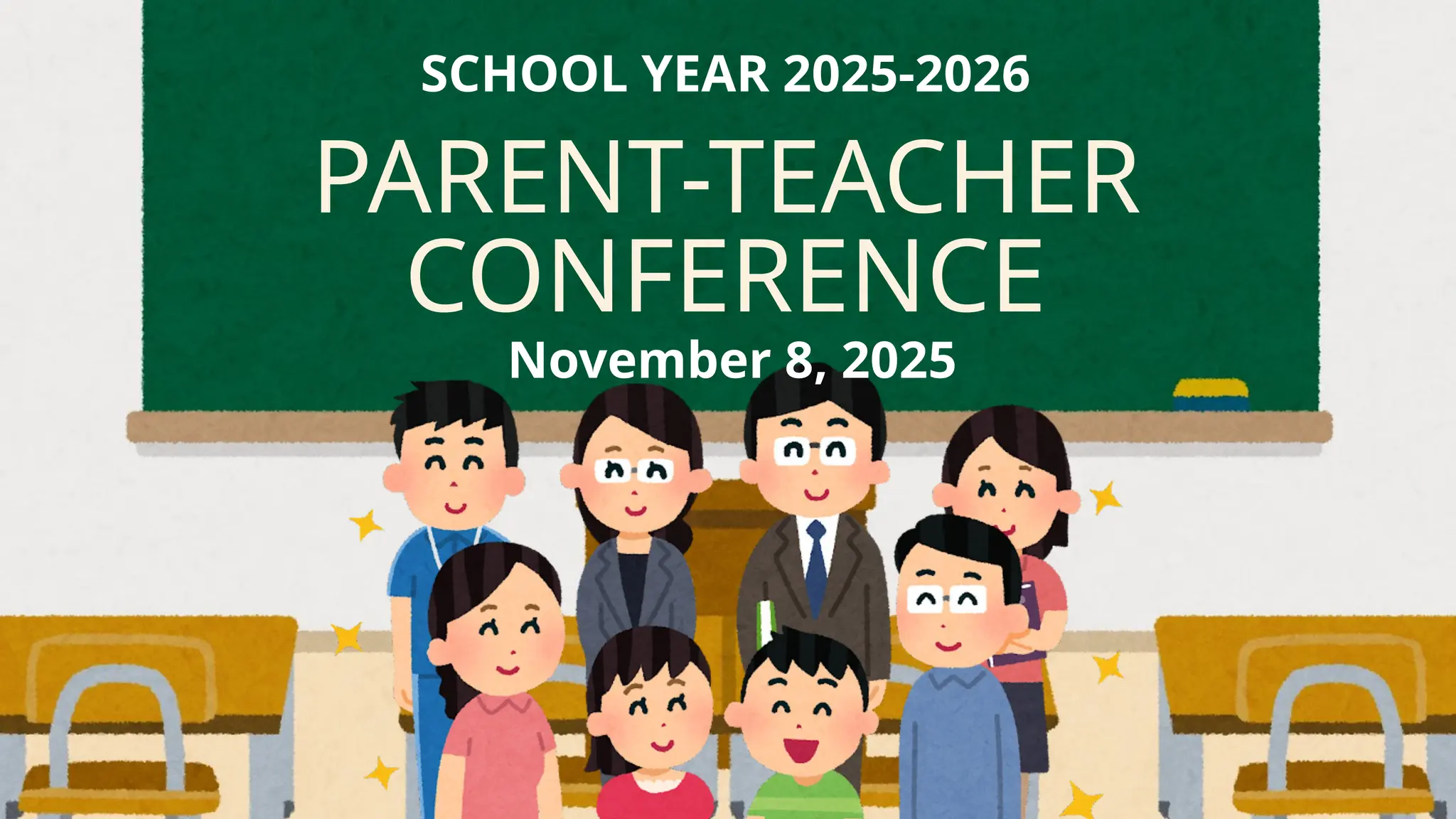 Parent Teacher Conference Classroom Presentation in Colorful Cartoon ...