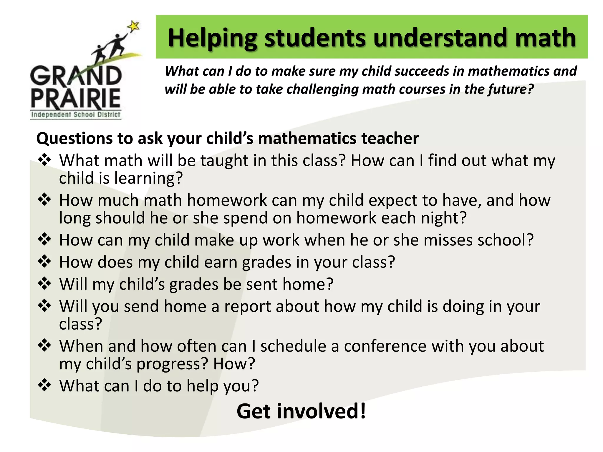 Parents Helping Students Understand Mathematics | PPT