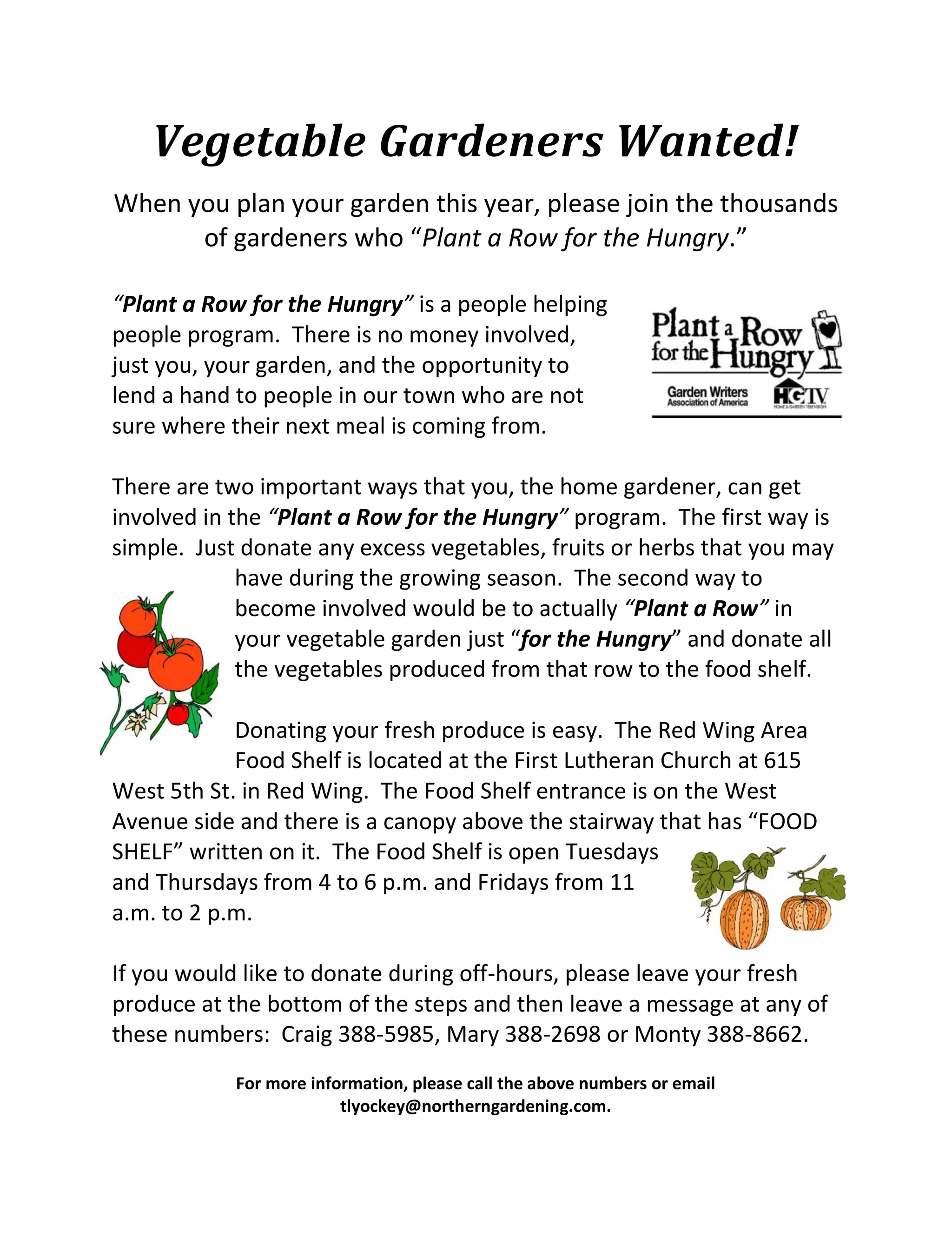 Plant a Row for the Hungry - Twin Cities, University of Minnesota | PDF