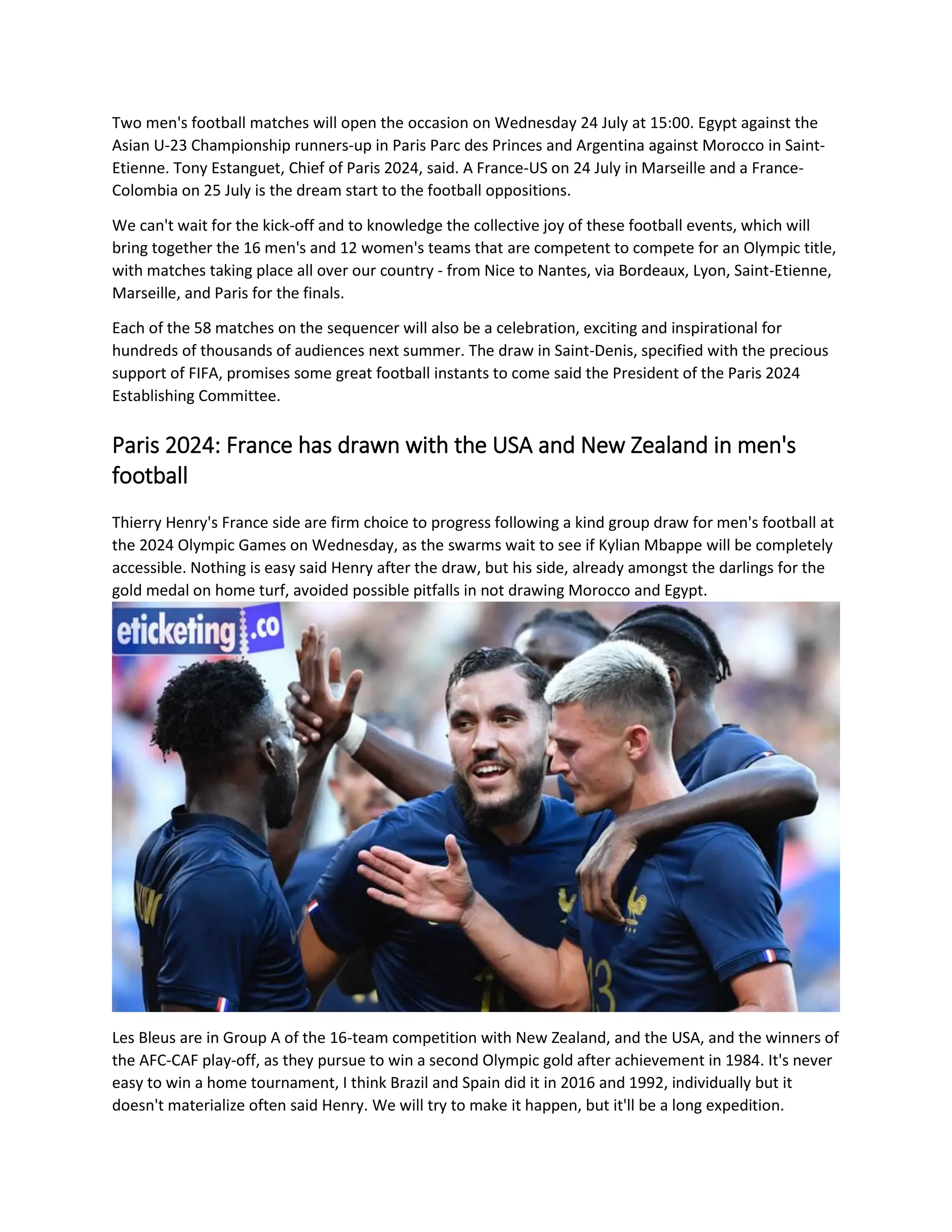 Paris 2024 Draw for the Olympic Football Tournament.pdf | Olympic ...