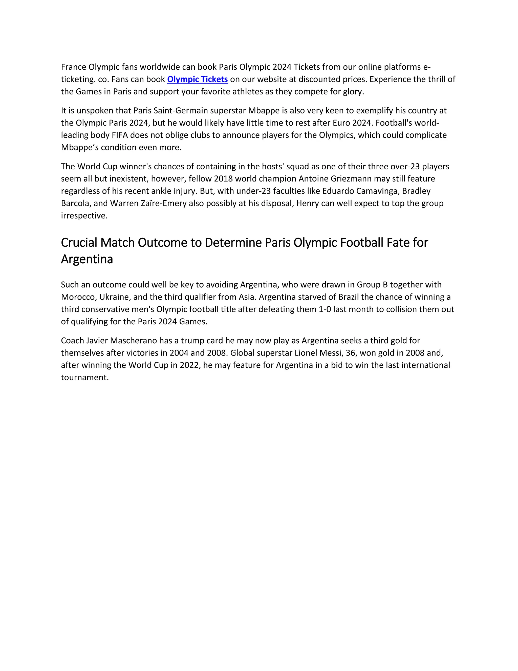Paris 2024 Draw for the Olympic Football Tournament.pdf | Olympic ...