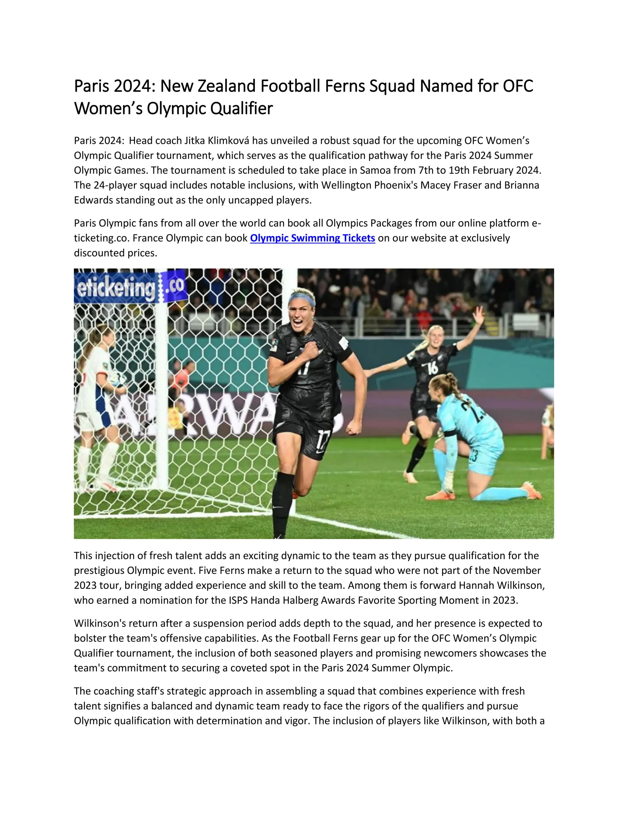 Paris 2024 New Zealand Football Ferns Squad Named for OFC Women’s ...