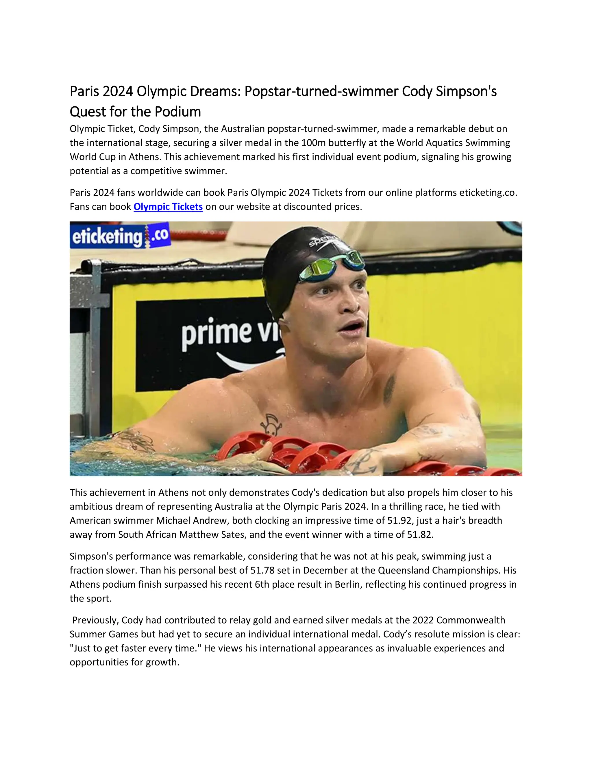 Paris 2024 Olympic Dreams: Popstar-turned-swimmer Cody Simpson's Quest ...