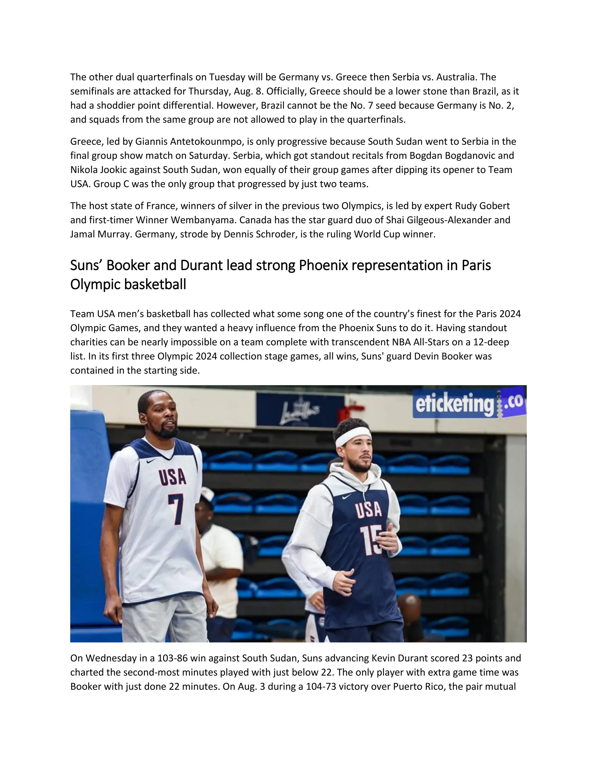 Paris 2024 Olympic men's basketball bracket, schedule Team USA draws Brazil in quarterfinals.pdf