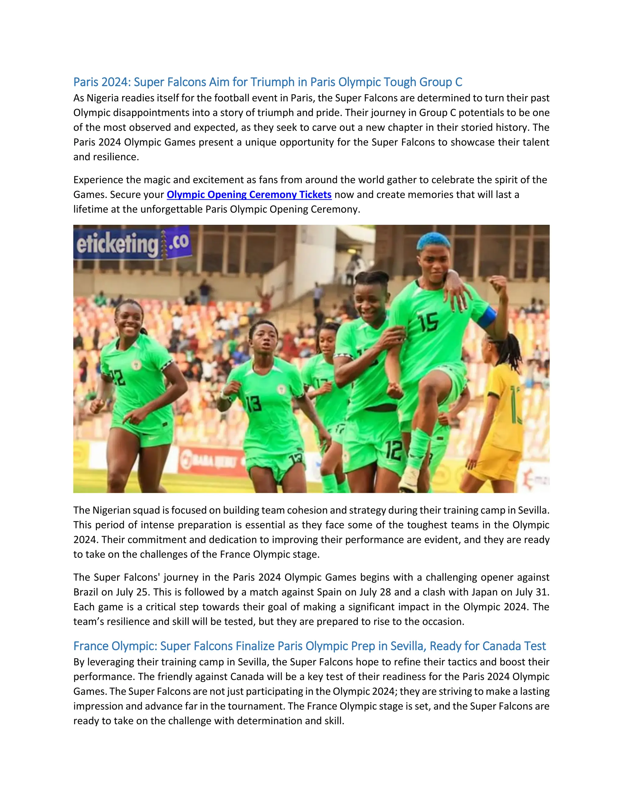 Paris 2024 Super Falcons Start Olympic Paris Prep in Spain, Ready for ...