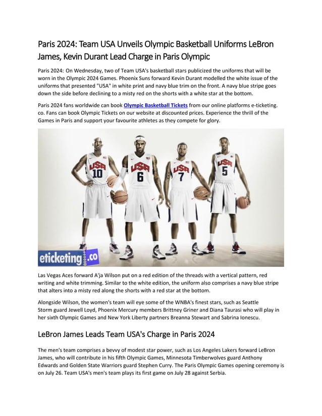 Paris 2024 Team USA Unveils Olympic Basketball Uniforms LeBron James ...