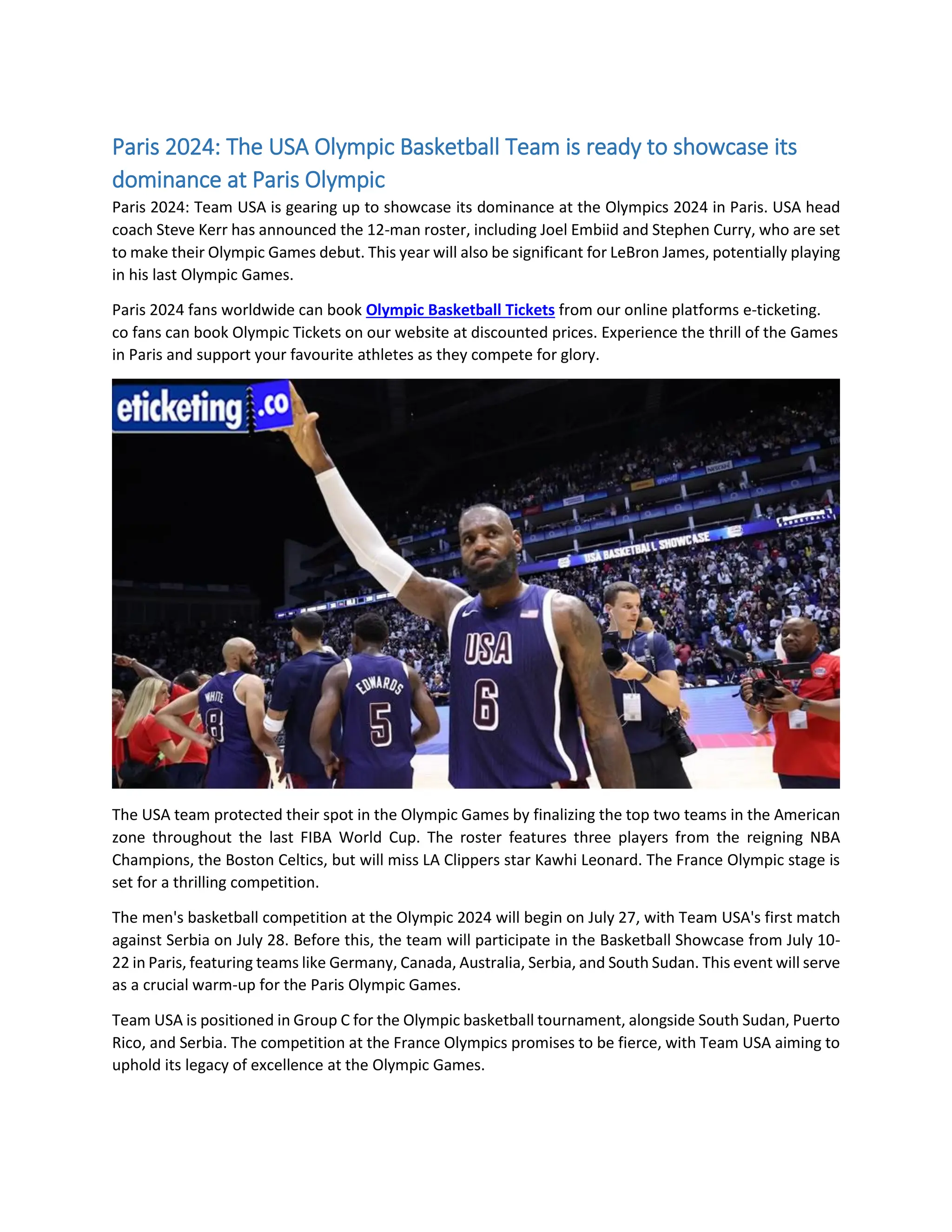 Paris 2024 The USA Olympic Basketball Team is ready to showcase its ...