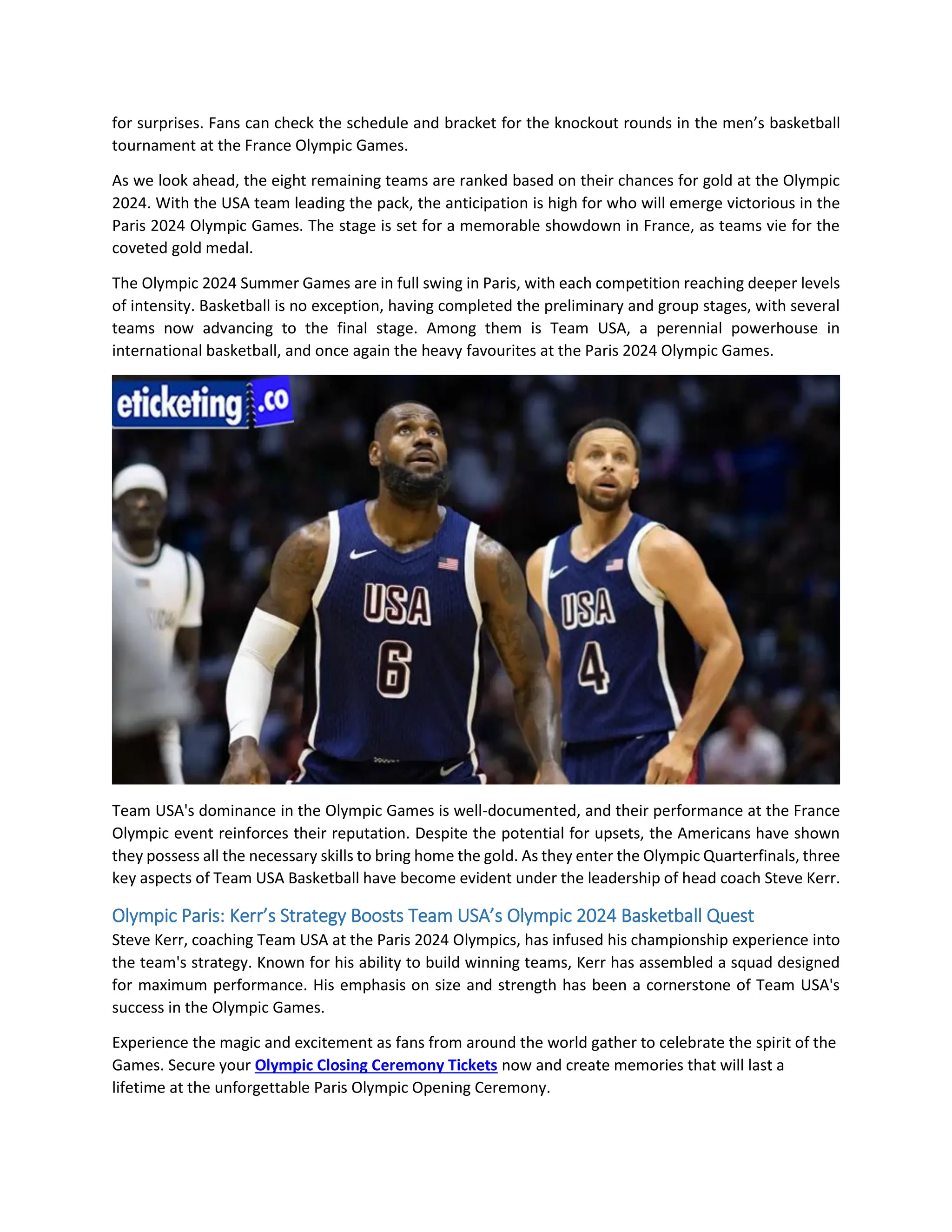Paris 2024 The USA Olympic Basketball Team is ready to showcase its ...