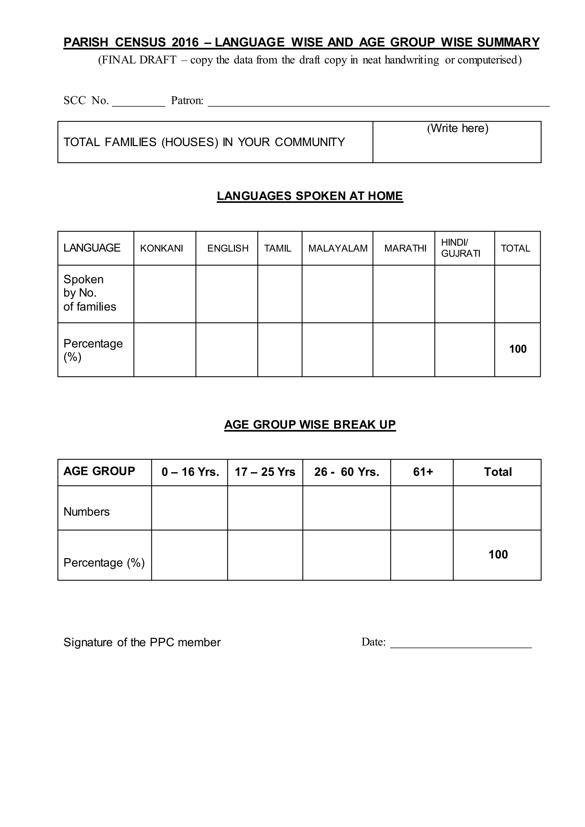 Parish census 2016 forms | PDF