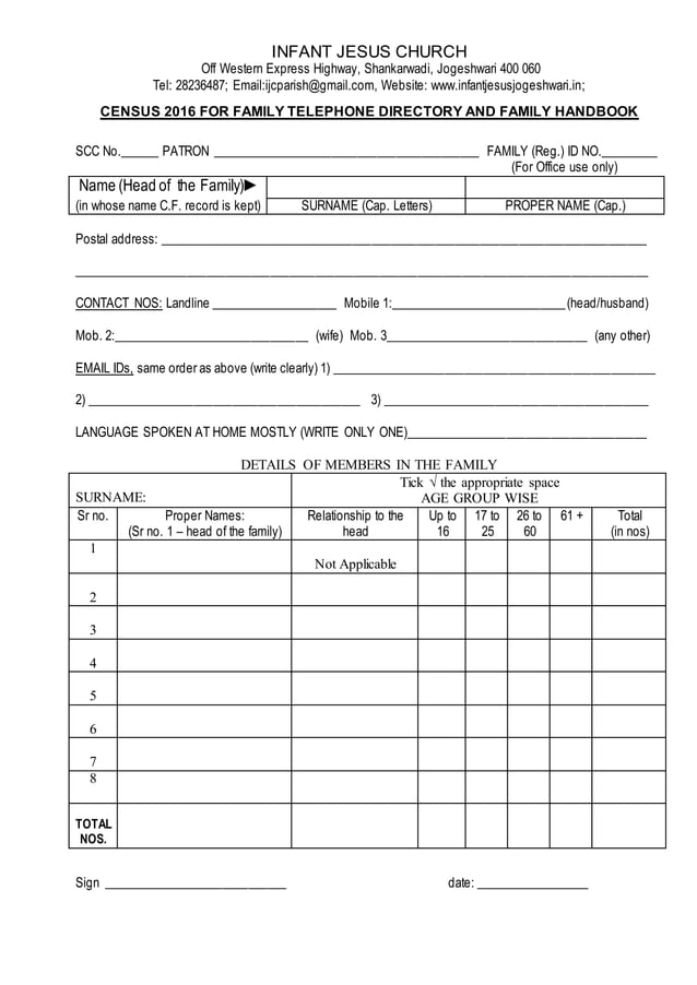 Parish census 2016 forms | PDF