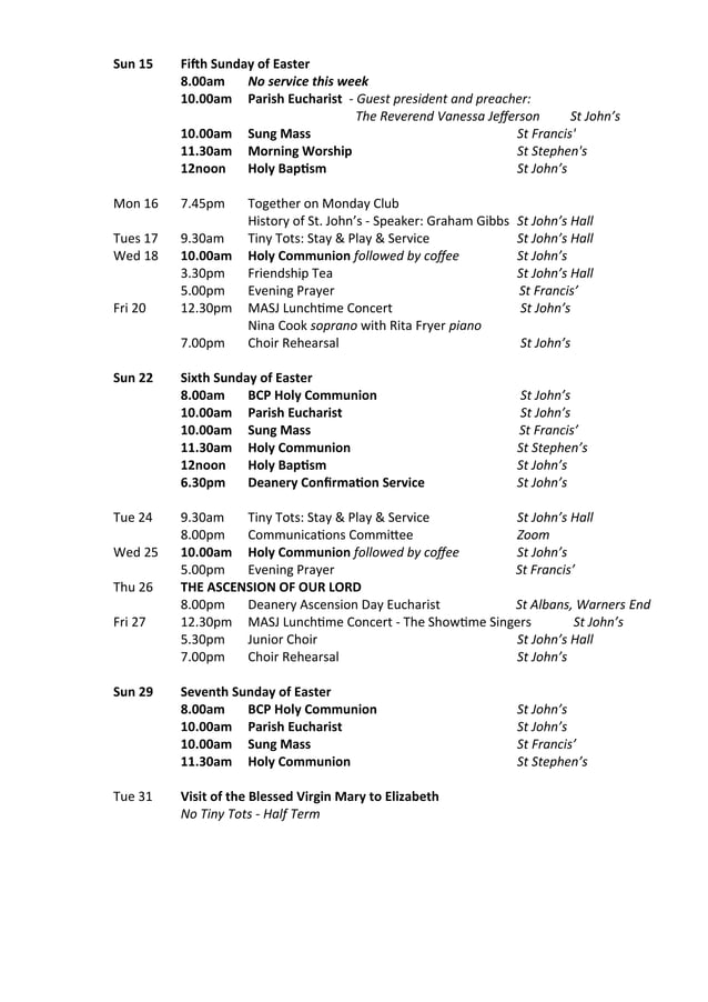 Parish Diary - May 2022 | PDF