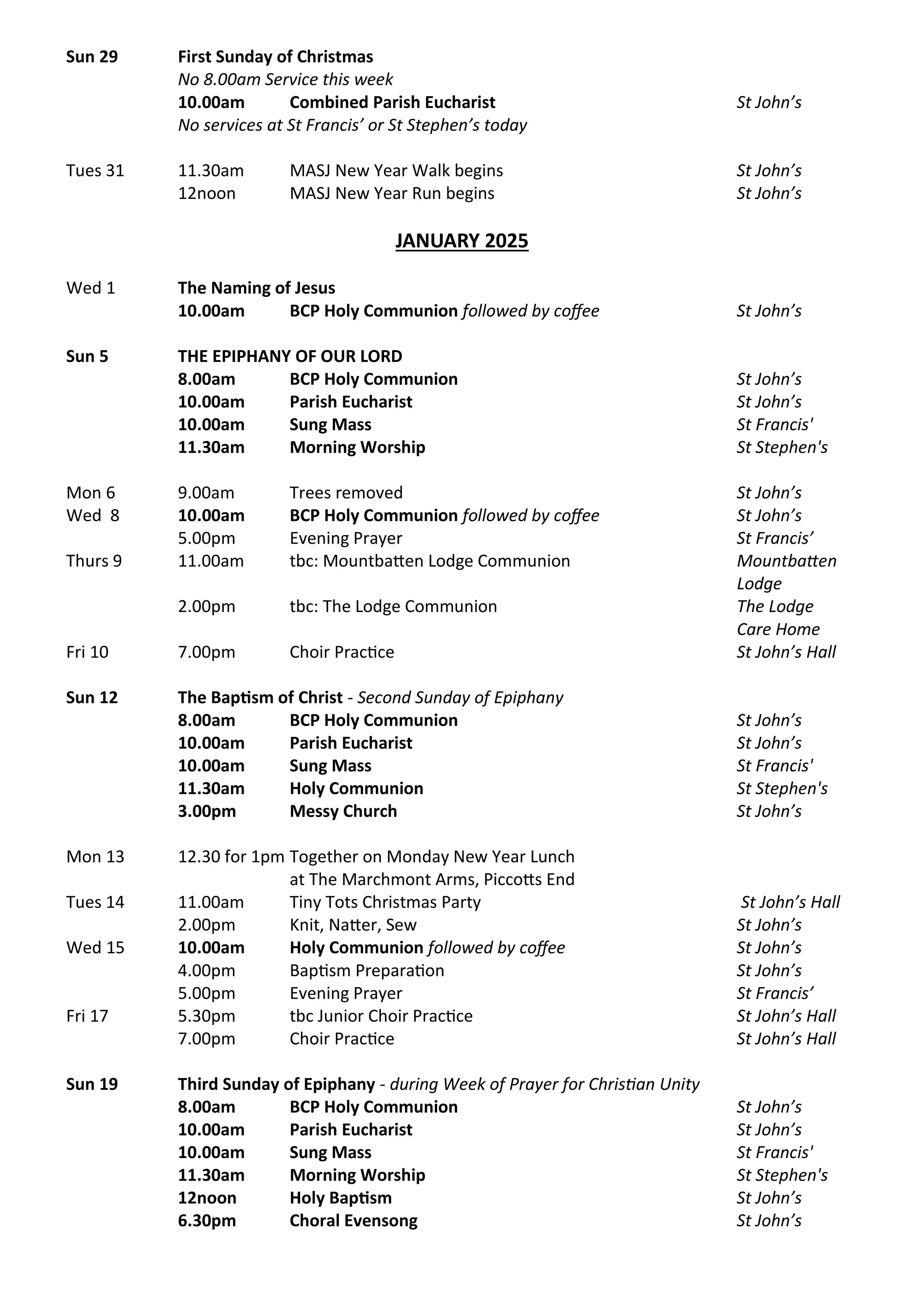 Parish Diary for December. 24 - January. 25 | PDF