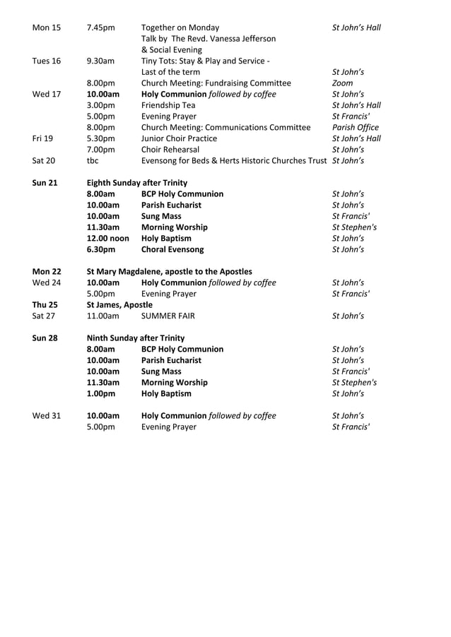 St Johns Parish Diary for July 2024 - web | PDF