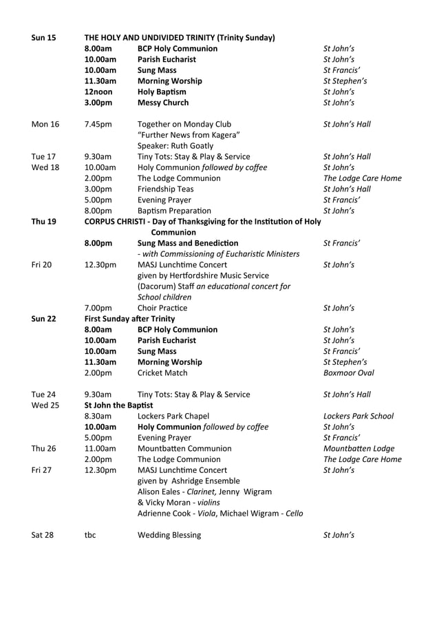 St John's Church Parish Diary for June 25 | PDF