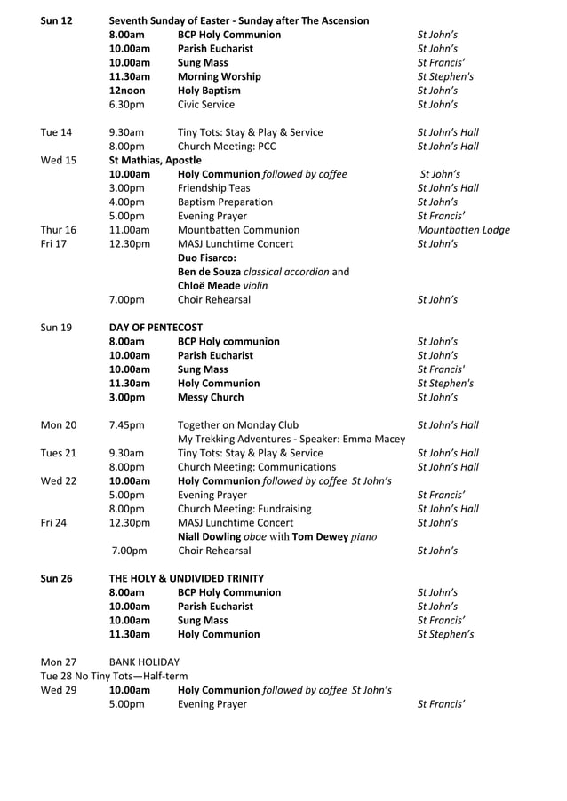 St John's Church Parish Diary for May 2024 | PDF | National & Civic ...