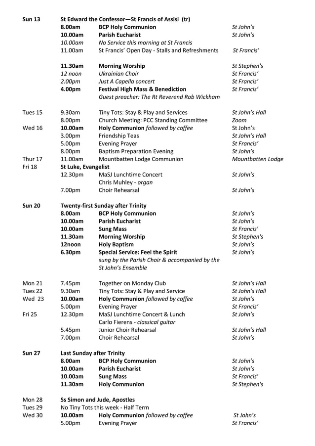 St John's Church Parish Diary for Oct. 24 | PDF