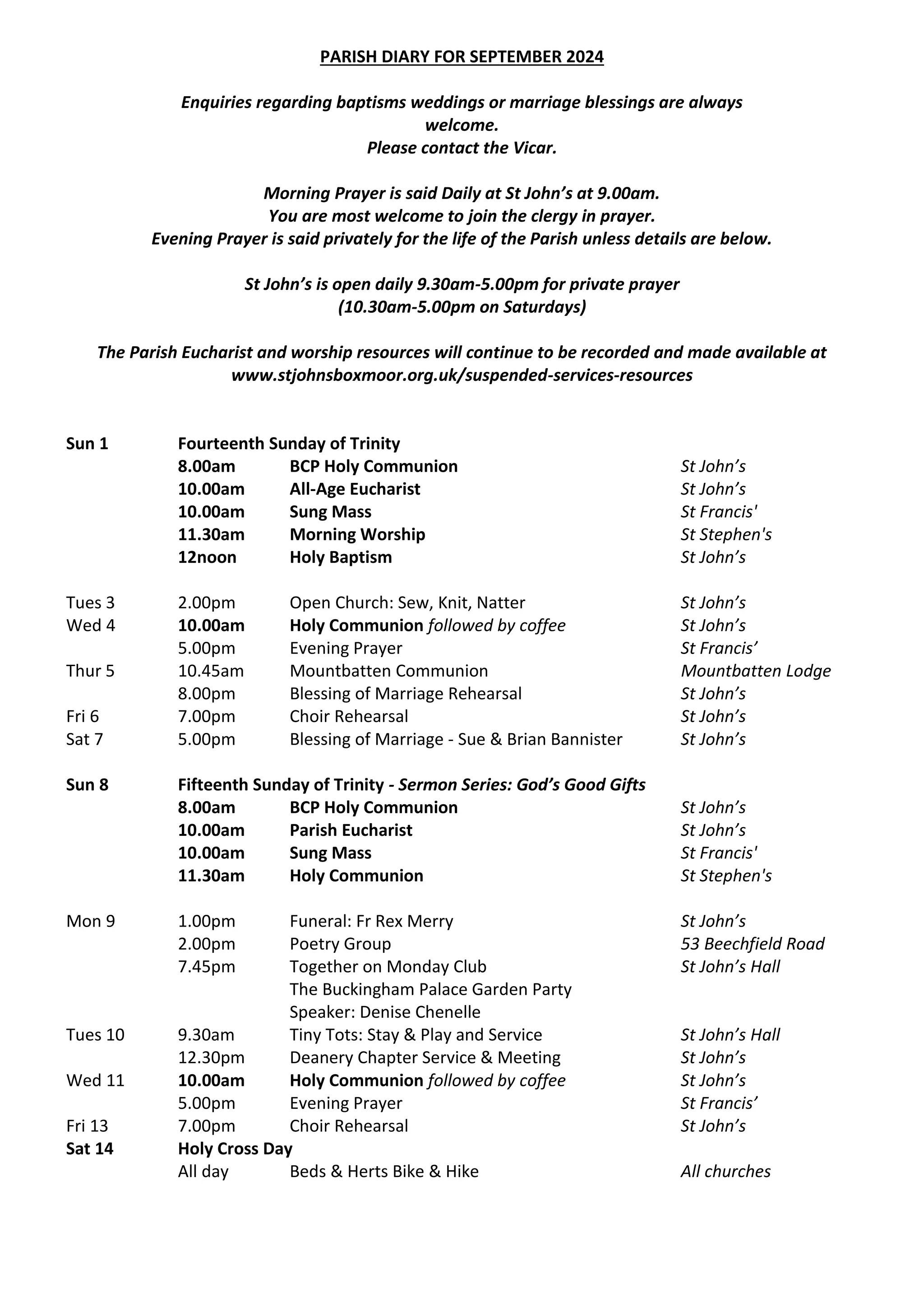 St John's Parish Diary for September. 2024 | PDF