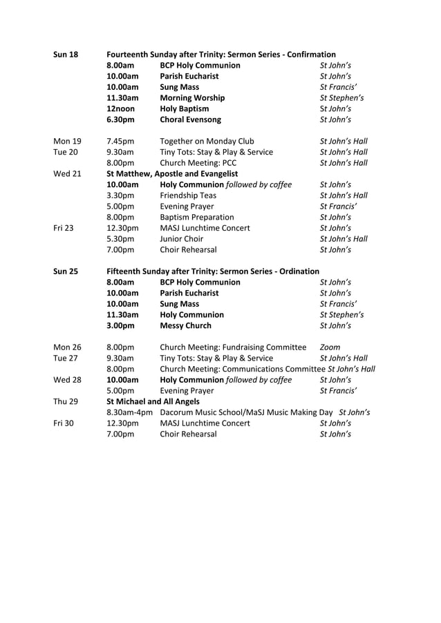 PARISH DIARY FOR SEPTEMBER 2022 | PDF