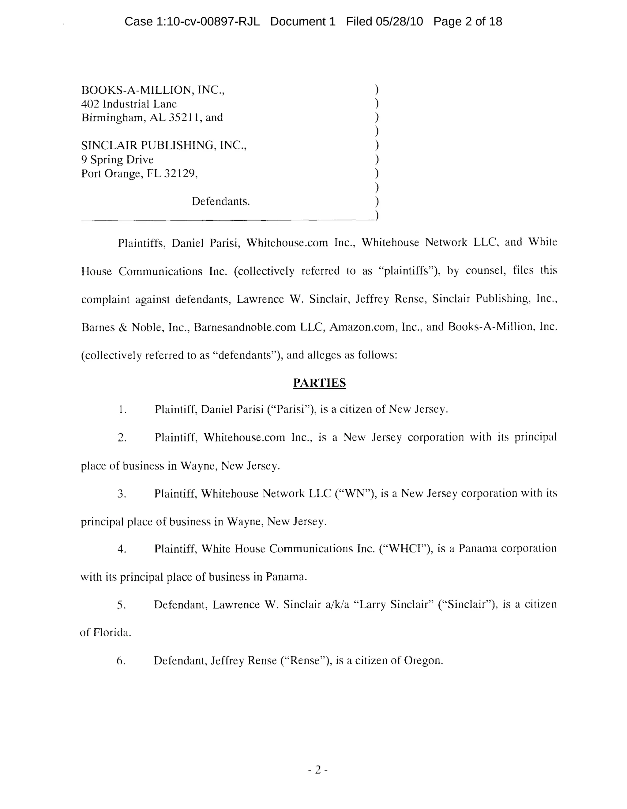 COMPLAINT Daniel Parisi vs Larry Sinclair | PDF