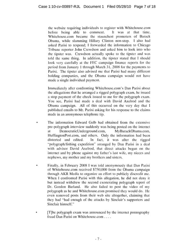 COMPLAINT Daniel Parisi vs Larry Sinclair | PDF