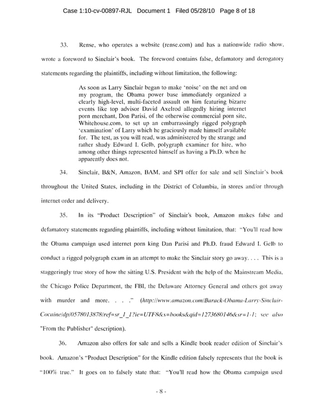 COMPLAINT Daniel Parisi vs Larry Sinclair | PDF